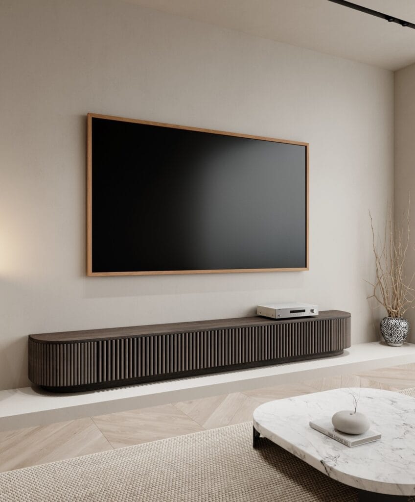 Kurvad mediabänk VEGA - massiv ek - DESIGN4U